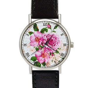 Pink Flower Watch | Vintage Floral Watch | Leather Watch | Women's ...