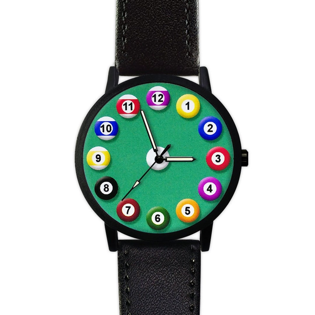 Billiard Balls Watch: Pool Table Face, Leather Band - Etsy