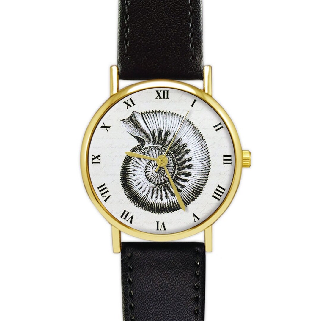 Ammonite Vintage Style Watch | Marine Mollusc | Shell | Leather Watch ...
