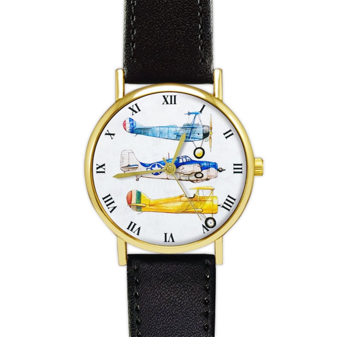 Vintage Airplane Watch: Aviation Art, Leather Band - Etsy