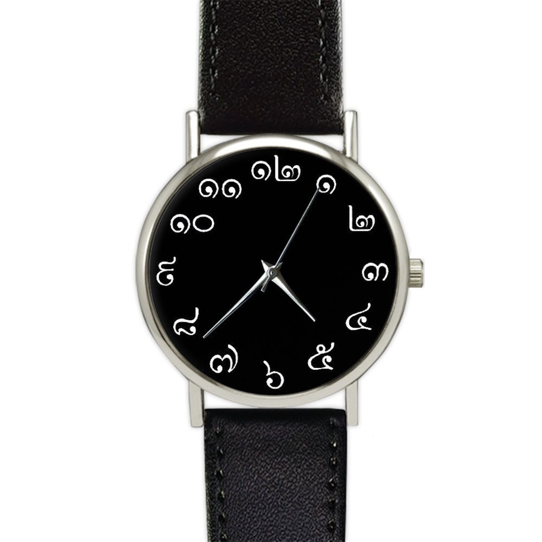 Thai Numerals / Numbers Watch | Black Face Watch Minimalist | Leather ...