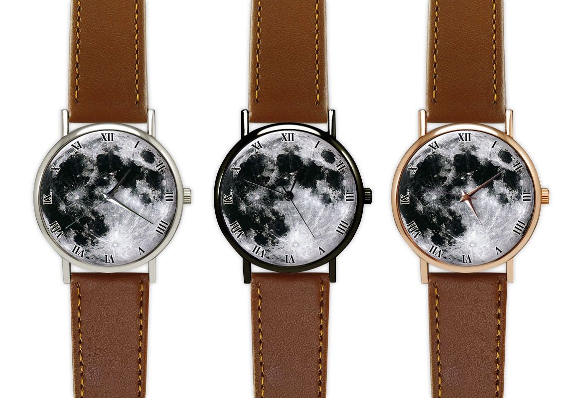 Full Moon Watch Black and White Leather Watch Ladies | Etsy