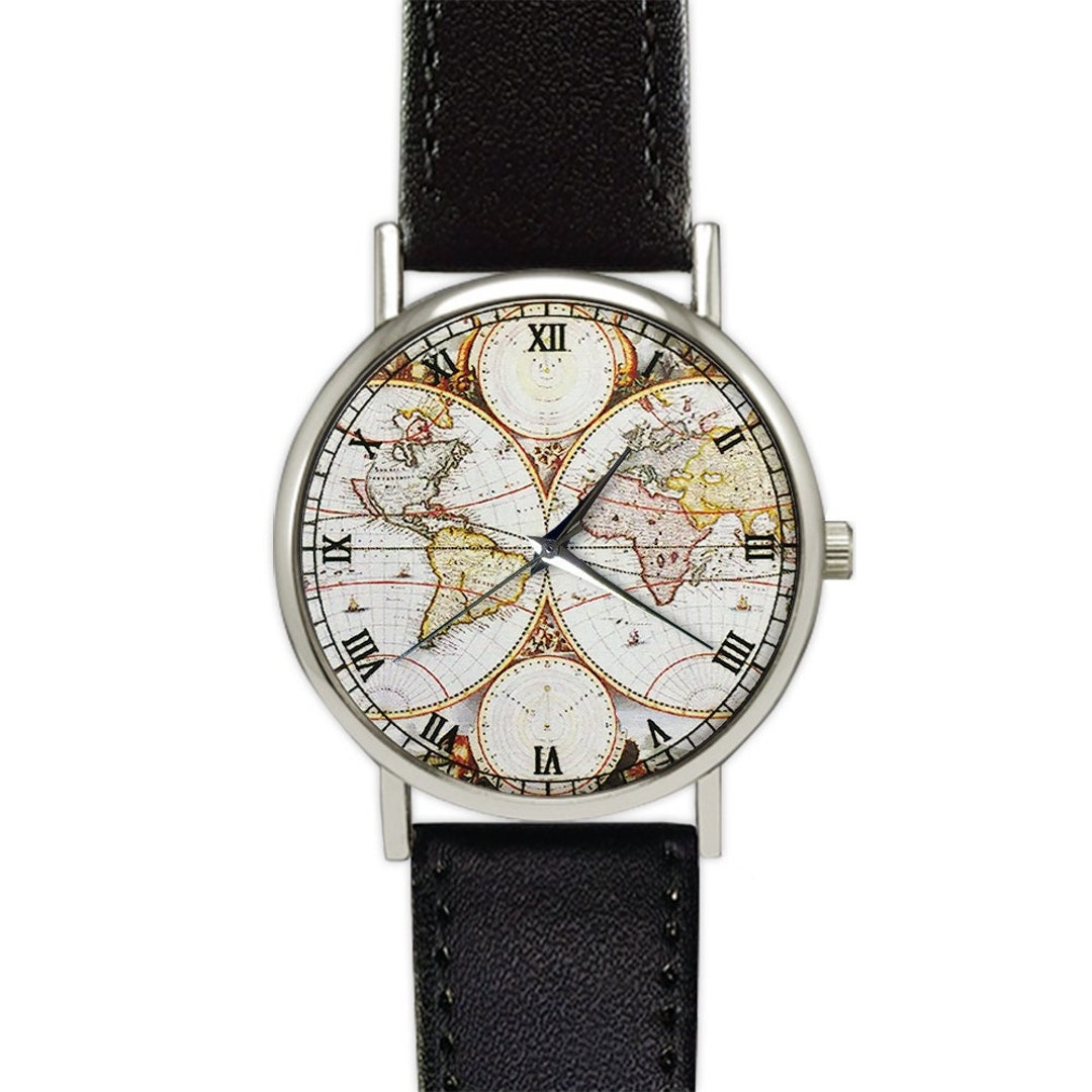 Vintage World Map Watch | Classic Style | Leather Watch | Ladies Watch ...