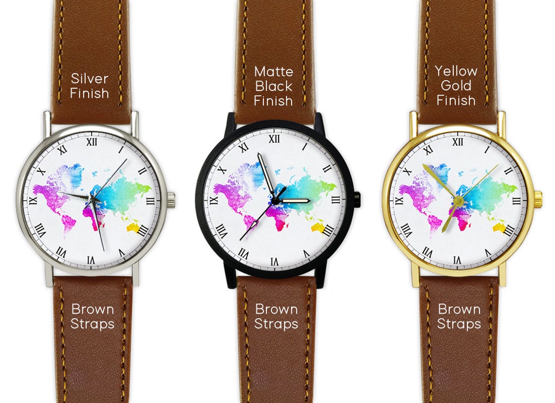 Colorful World Map Watch Travel Gift Cartography Leather | Etsy