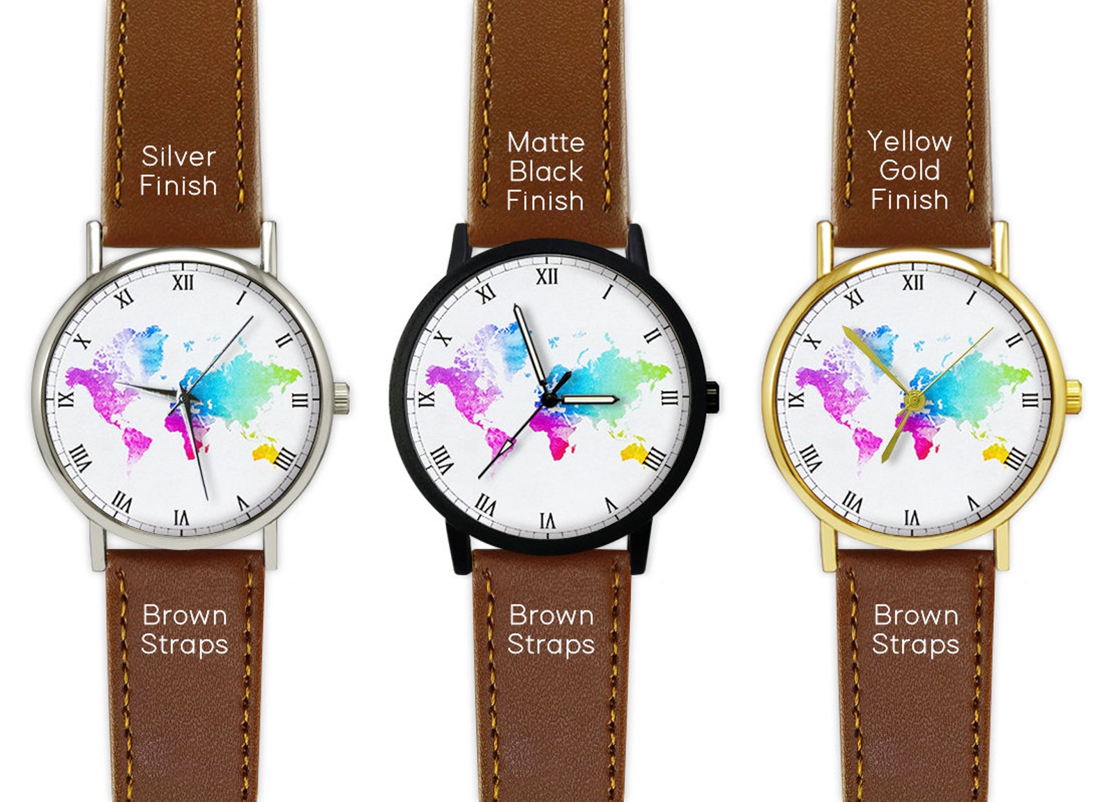 Colorful World Map Watch Travel Gift Cartography Leather | Etsy