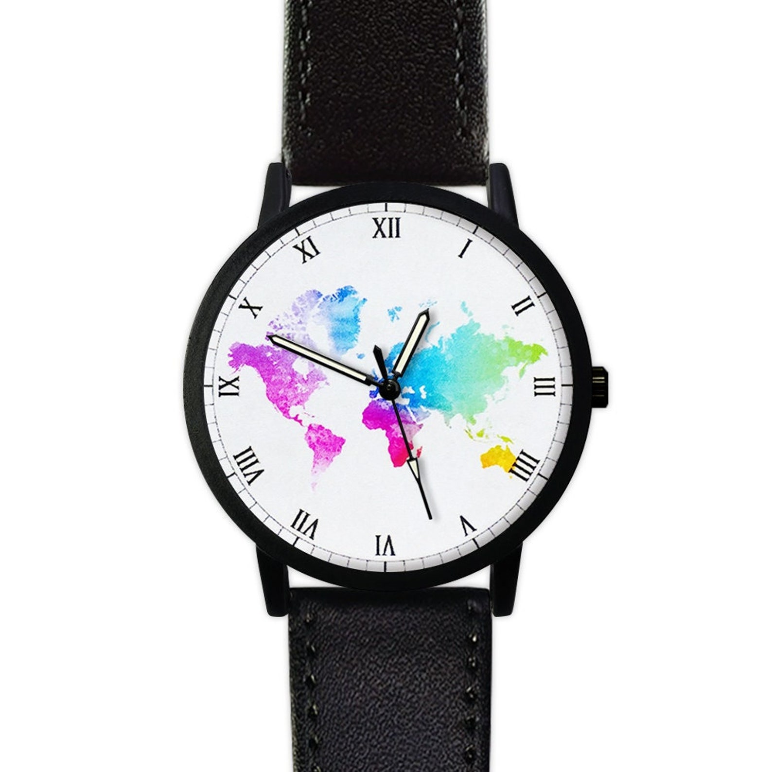 Colorful World Map Watch Travel Gift Cartography Leather | Etsy