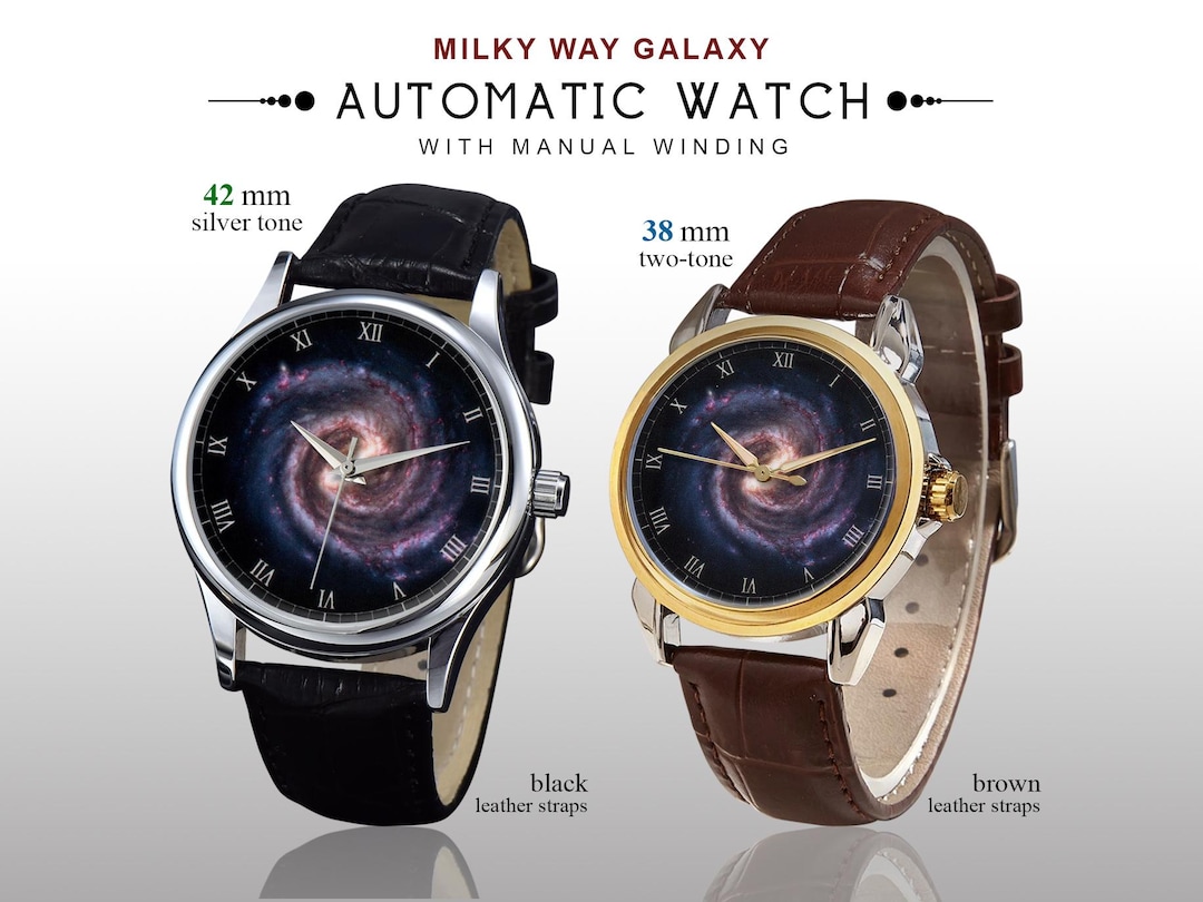 Milky Way Galaxy Automatic Watch | Cosmic Spiral Dial With Roman ...