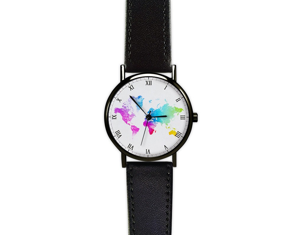 Colorful World Map Watch Travel Gift Cartography Leather | Etsy