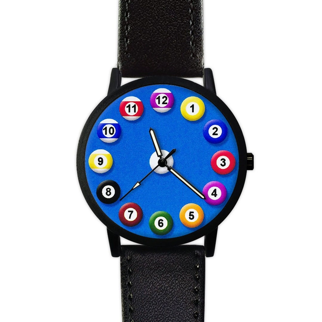 Billiard Balls Watch | Pool Table Clock (blue) | Leather Watch | Ladies ...