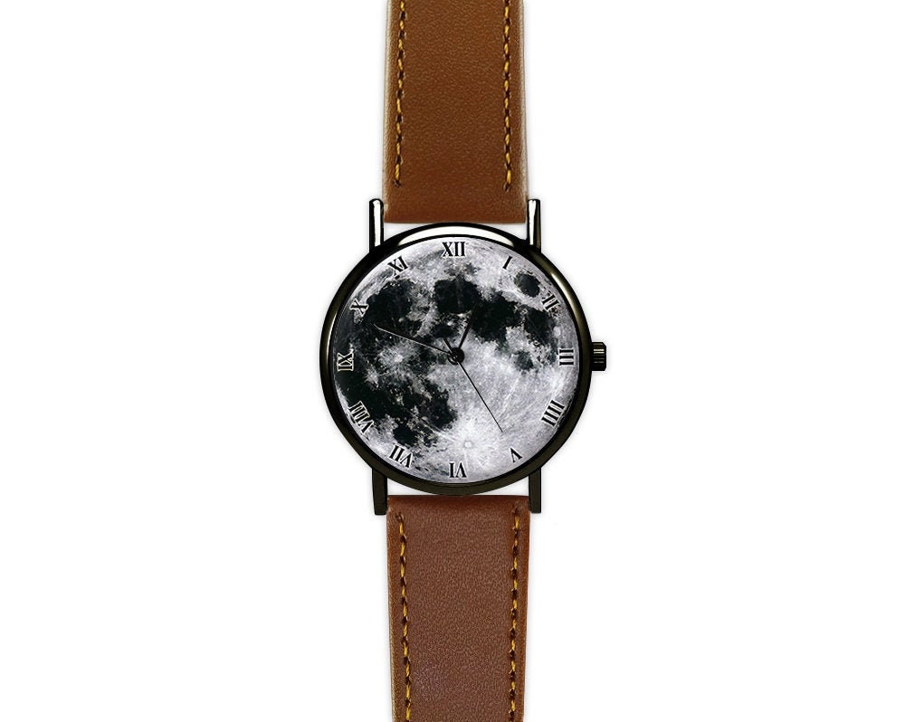 Full Moon Watch Black and White Leather Watch Ladies | Etsy