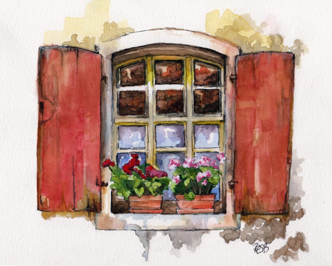 Window Painting - Print From Original Watercolor Painting, "red Window ...