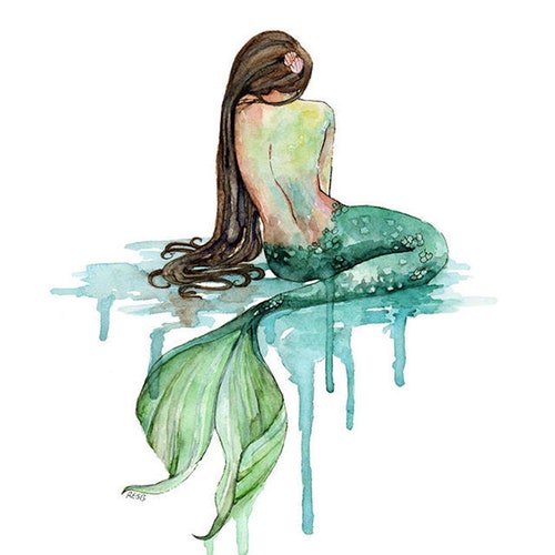 Mermaid & Dolphin Watercolor Art Prints - Etsy