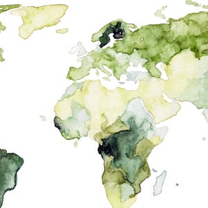 Watercolor Forestation World Map - Print From Original Watercolor ...