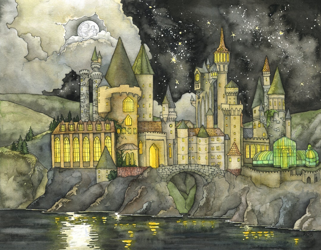 Wizarding School Painting - Print of Wizard Castle, Fantasy Castle ...
