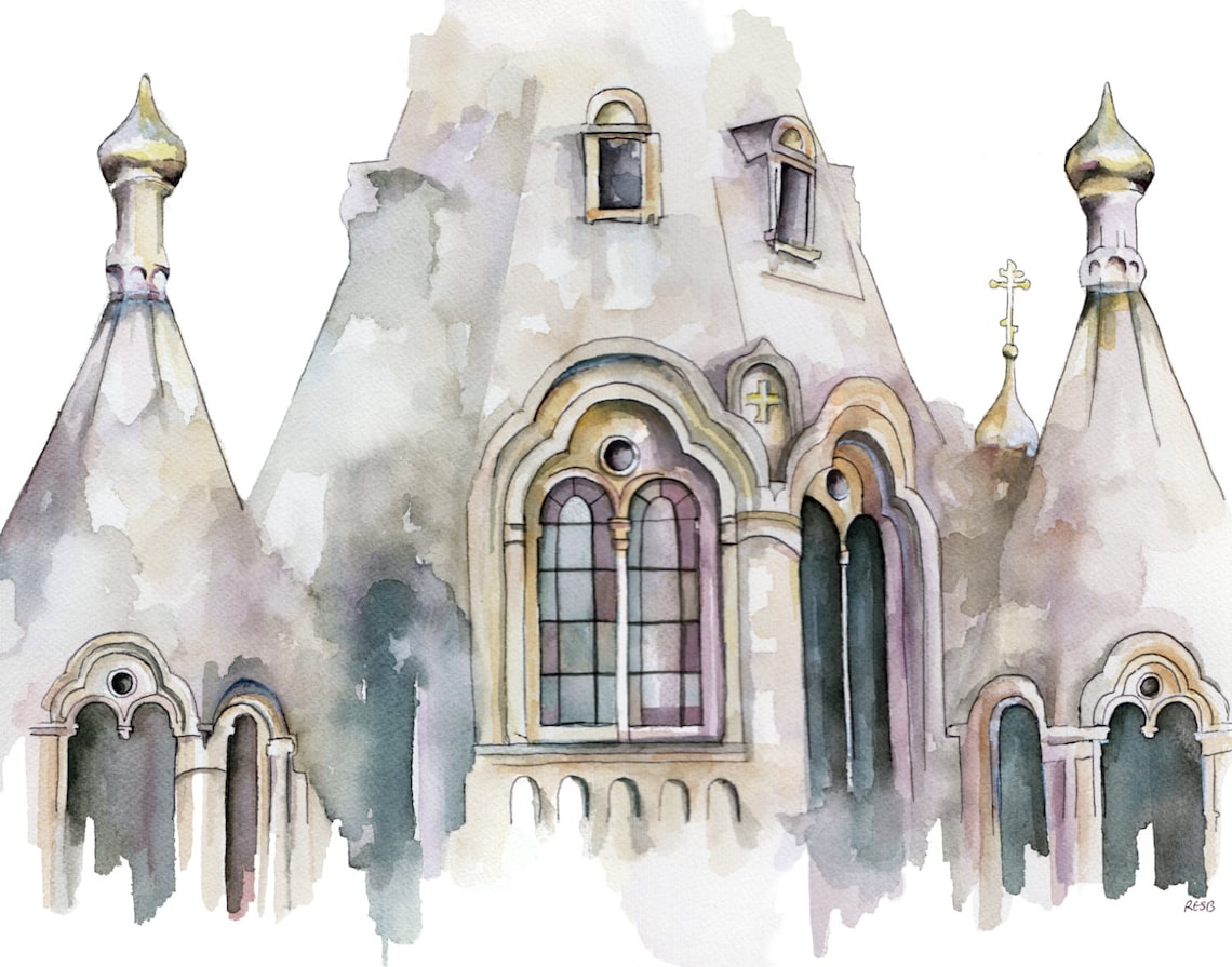 Cathedral Painting Print From Original Watercolor Painting | Etsy