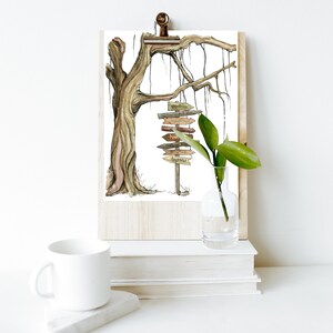 Storybook Signpost Tree Print - Customizable Literary Signpost, Fantasy ...