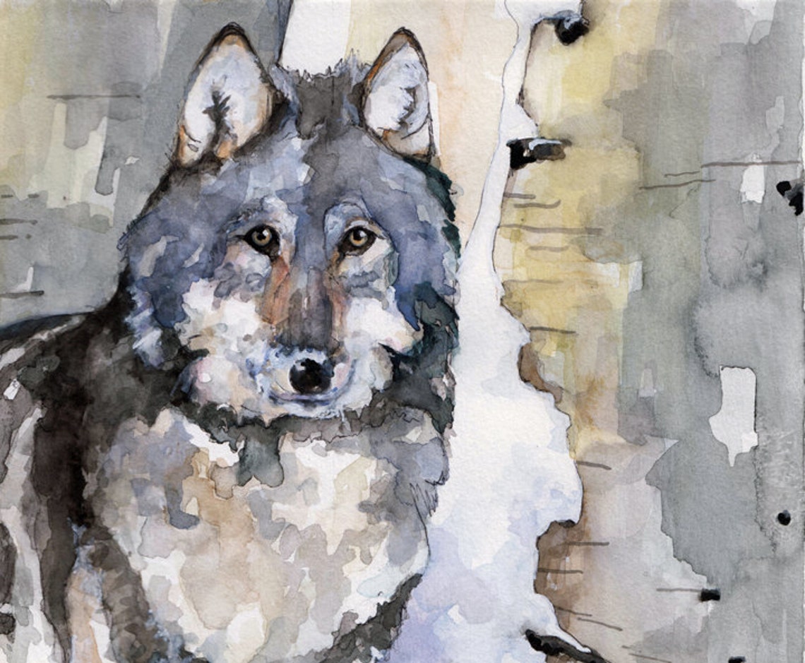 Wolf Painting Print From Original Watercolor Painting | Etsy