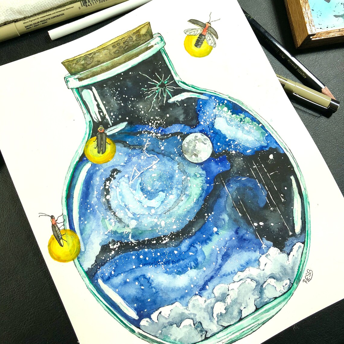 Galaxy Painting Watercolor Painting Night Sky Bottle | Etsy