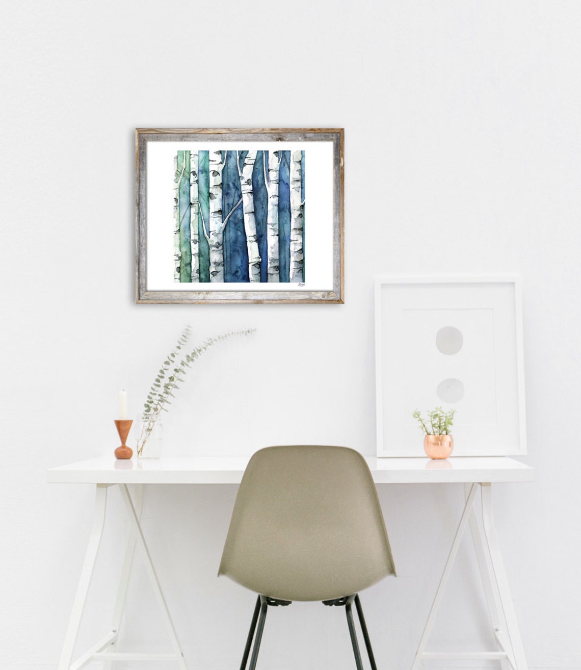 Watercolor Birch Trees Painting - Print Titled, "blue Birch Forest ...