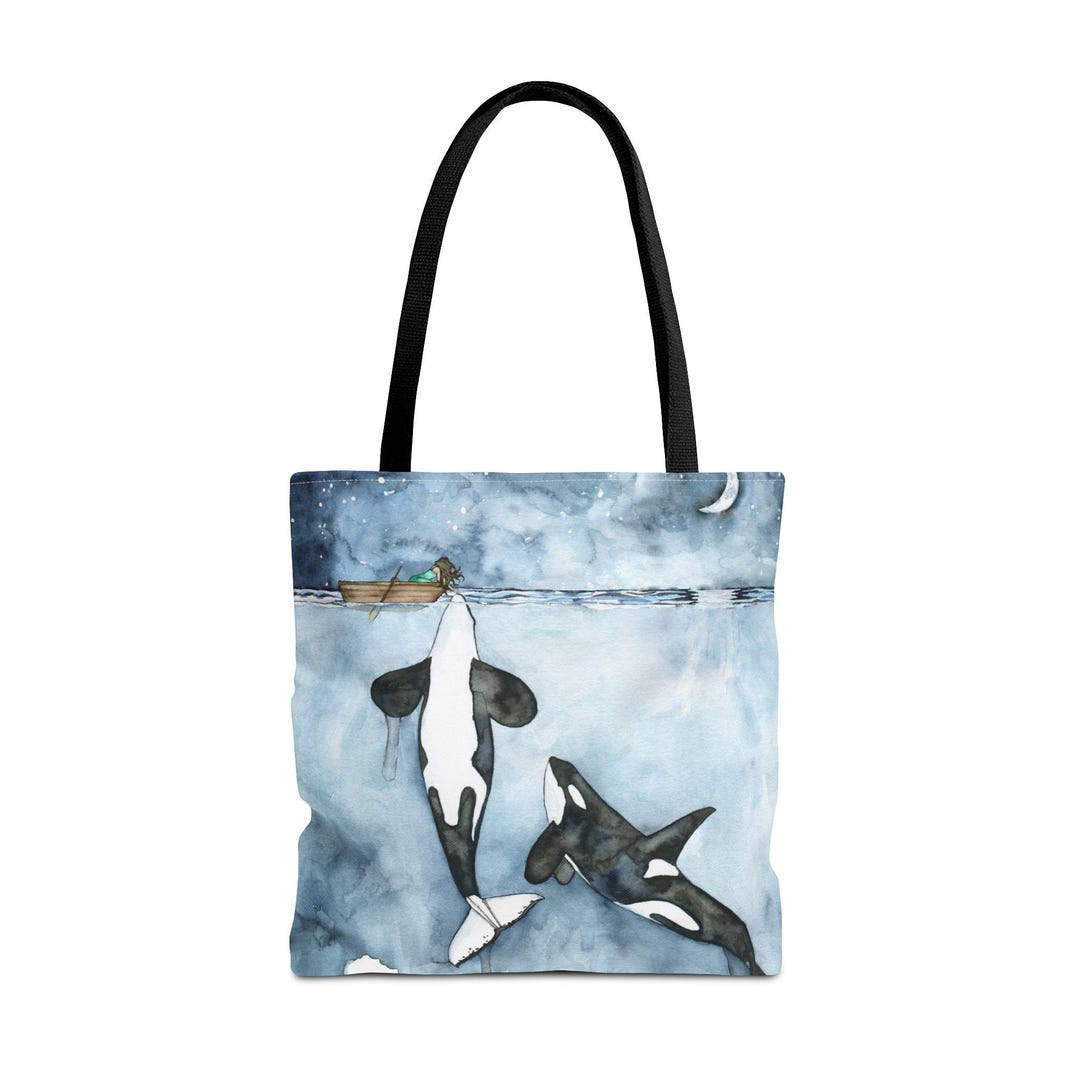 Orca and Girl Tote Bag - Whale Tote Bag, Canvas Print Shopping Bag ...
