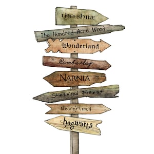 Storybook Signpost Print - Customizable Literary Signpost, Fantasy ...
