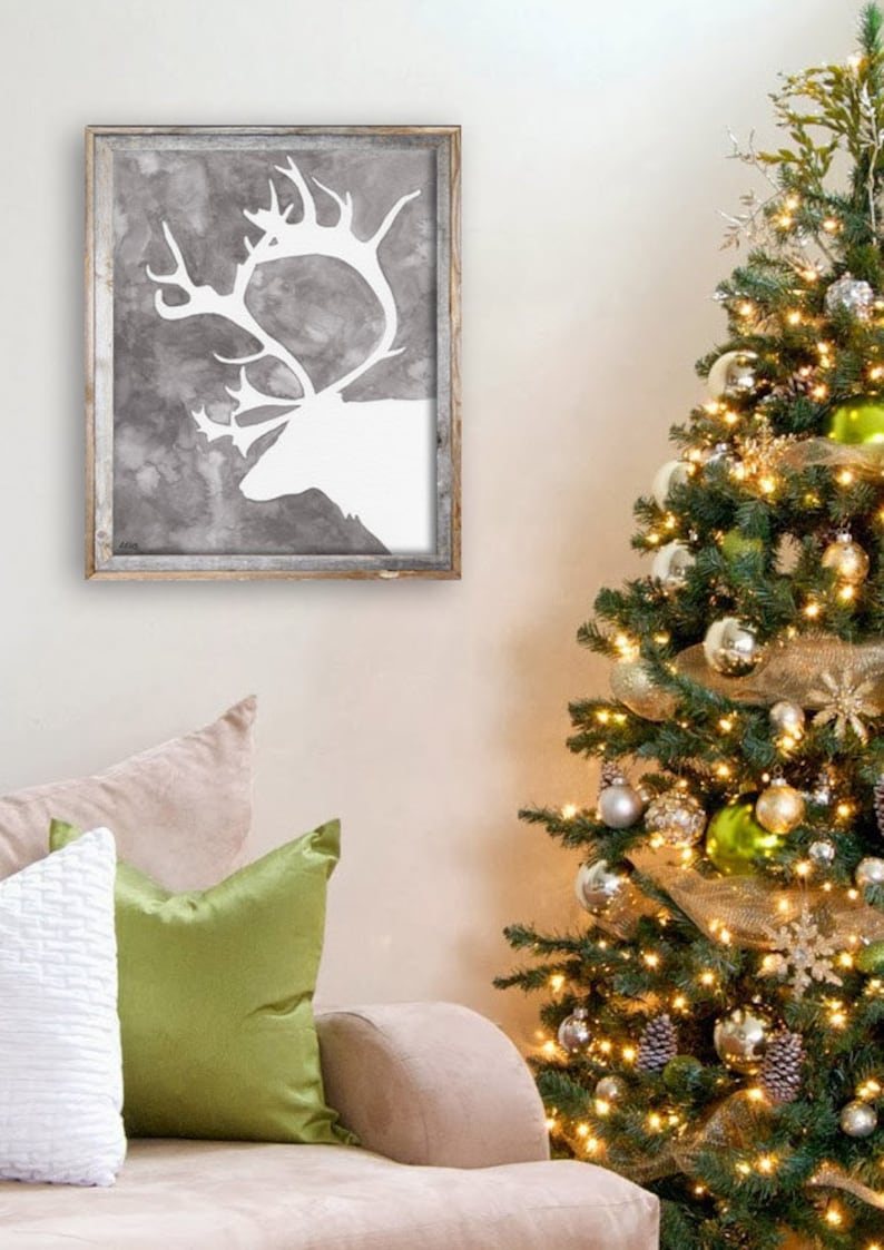 Grey Reindeer Silhouette Painting Print From Original - Etsy