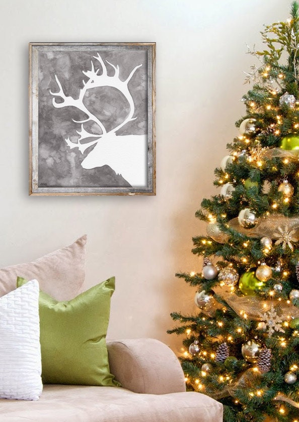 Grey Reindeer Silhouette Painting - Print From Original Watercolor ...