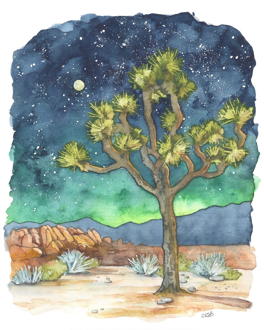 Desert Tree Print - Watercolor Painting of Joshua Tree, Cactus Print ...