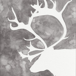Grey Reindeer Silhouette Painting - Print From Original Watercolor ...