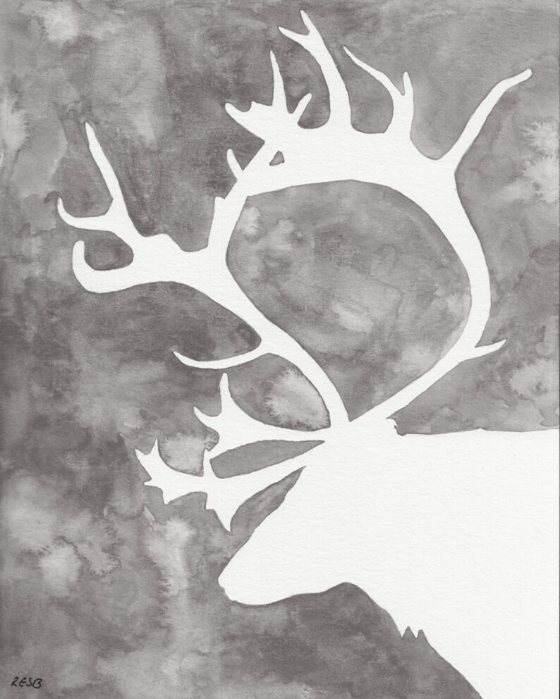 Grey Reindeer Silhouette Painting Print From Original - Etsy