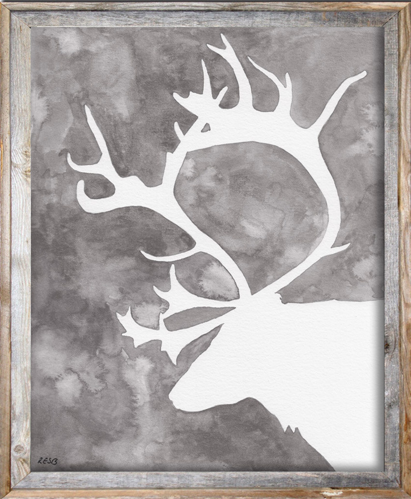 Grey Reindeer Silhouette Painting Print From Original - Etsy
