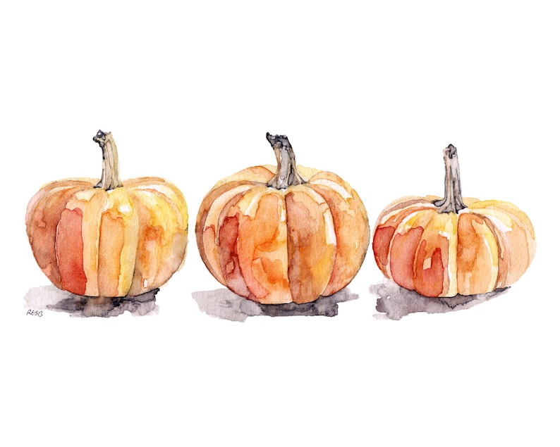 Watercolor Pumpkins Print - Painting Titled,"three Pumpkins", Fall ...