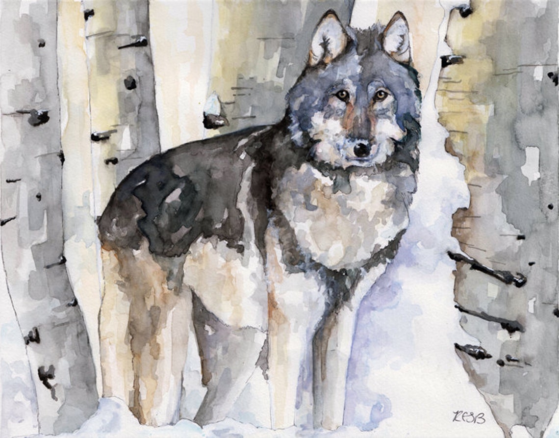 Wolf Painting Print From Original Watercolor Painting | Etsy