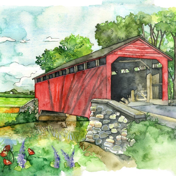 Red Covered Bridge - Etsy