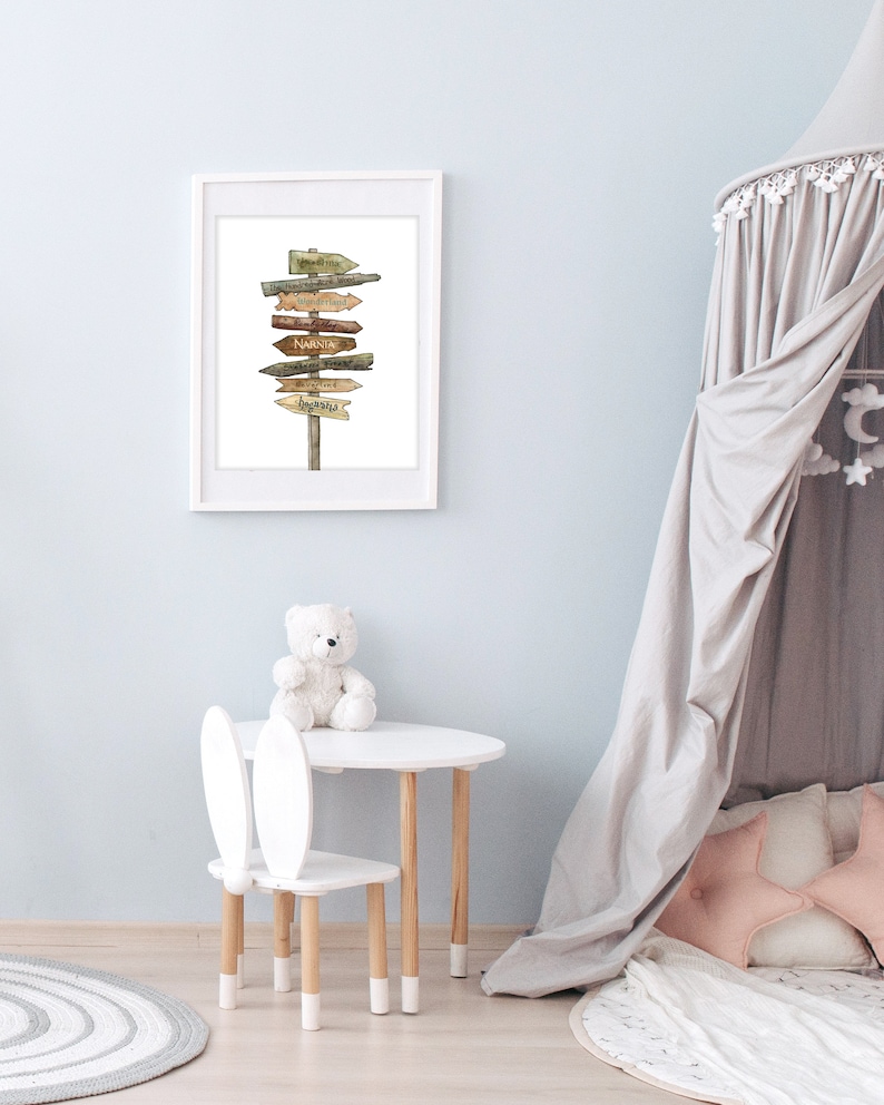 Custom Storybook Signpost Print– Personalized Fantasy Wall Art, Book ...