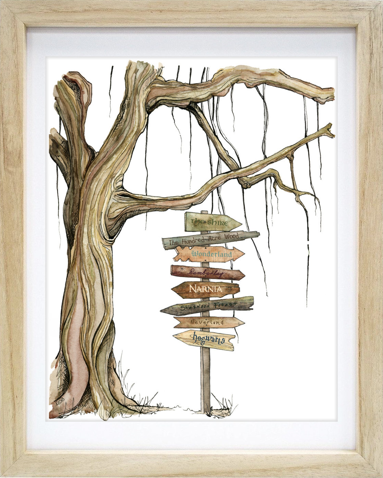 Storybook Signpost Tree Print - Customizable Literary Signpost, Fantasy ...