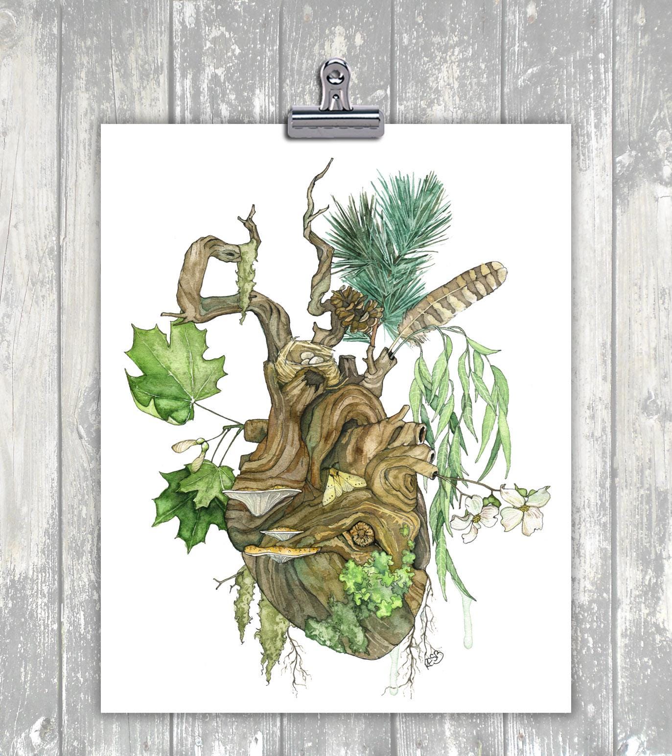 Anatomical Tree Heart Print - Tree Heart Wall Art, Watercolor Human ...