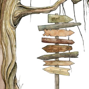 Storybook Signpost Tree Print - Customizable Literary Signpost, Fantasy ...