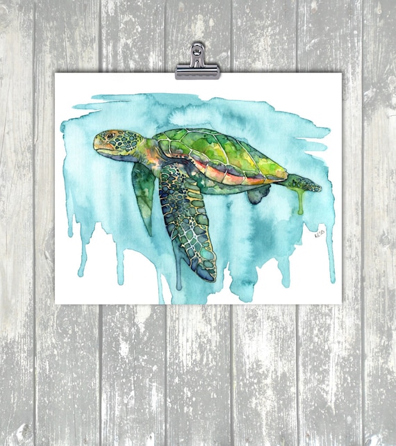 A4 Framed Original painting of the Green Sea Turtle/sea turtle ...