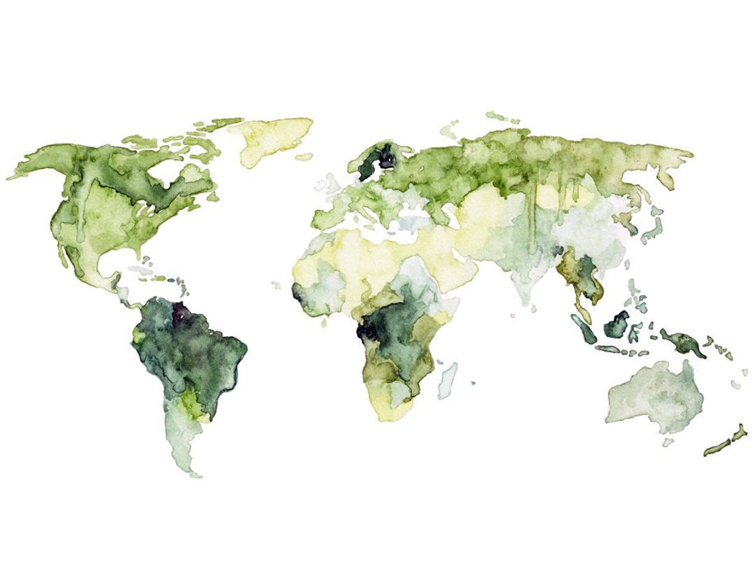 Watercolor Forestation World Map - Print From Original Watercolor ...