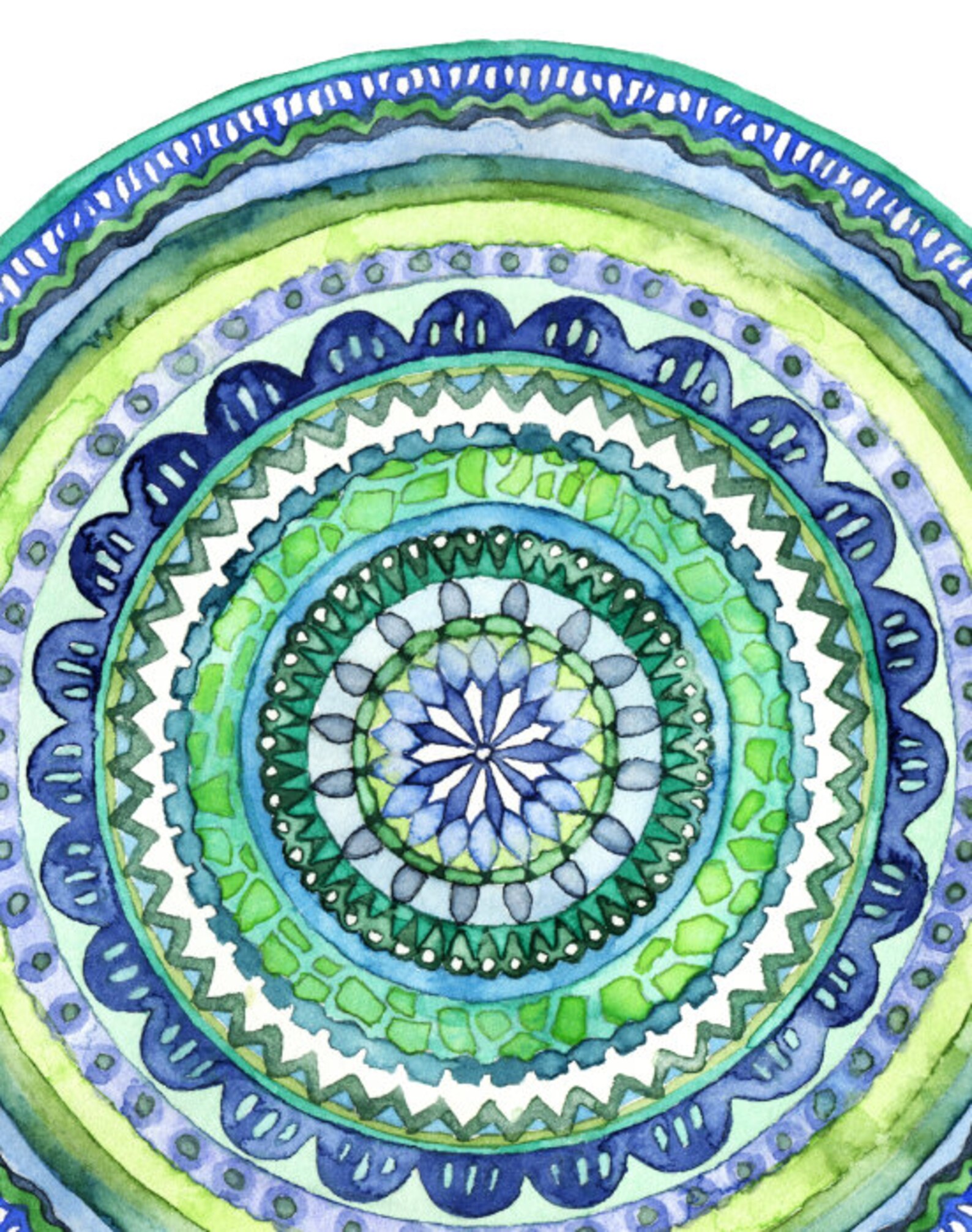 Watercolor Mandala Painting Print Titled green - Etsy