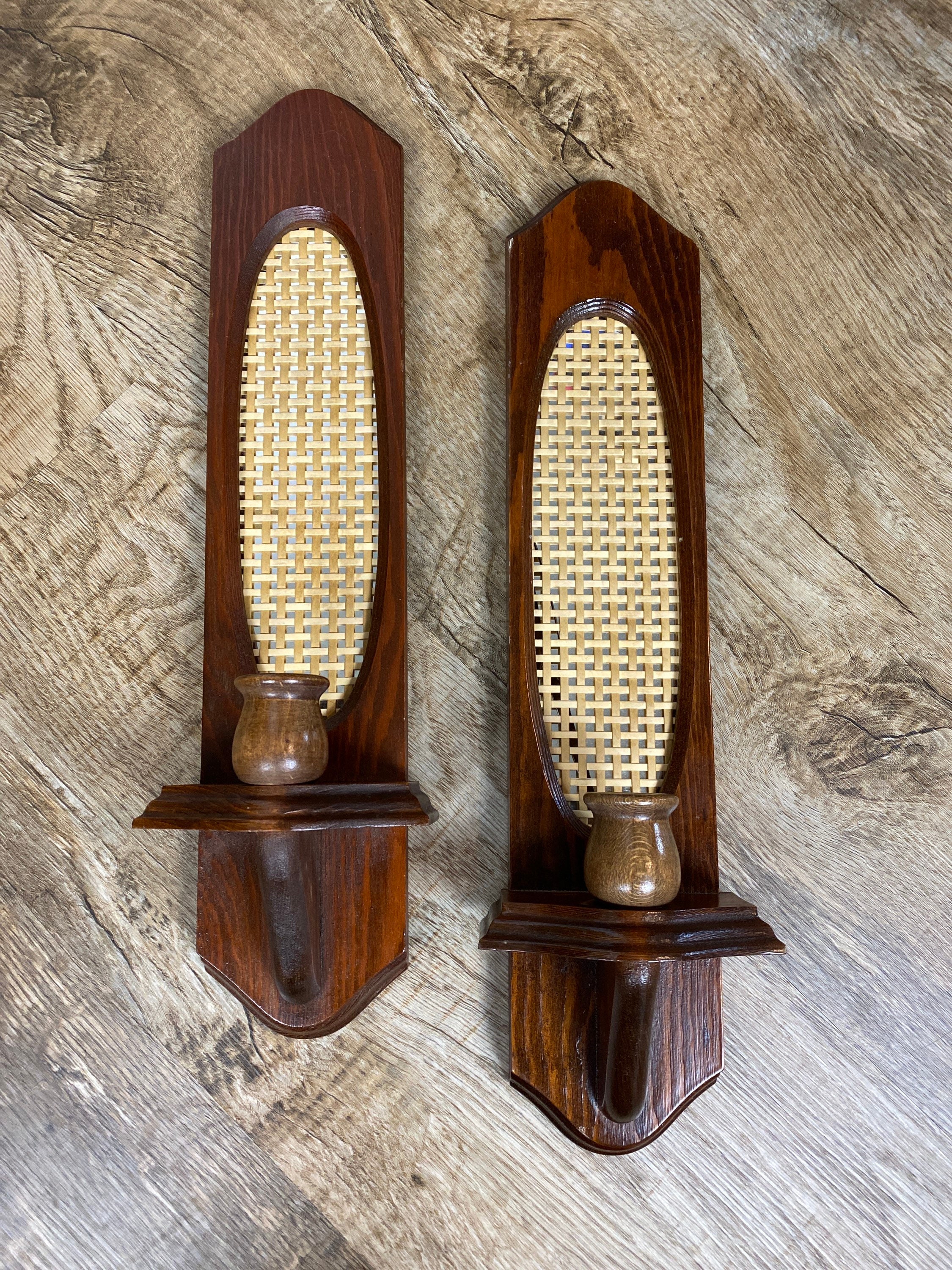 Vintage Wooden Mirror and Candle Scones Wall Decor - Etsy