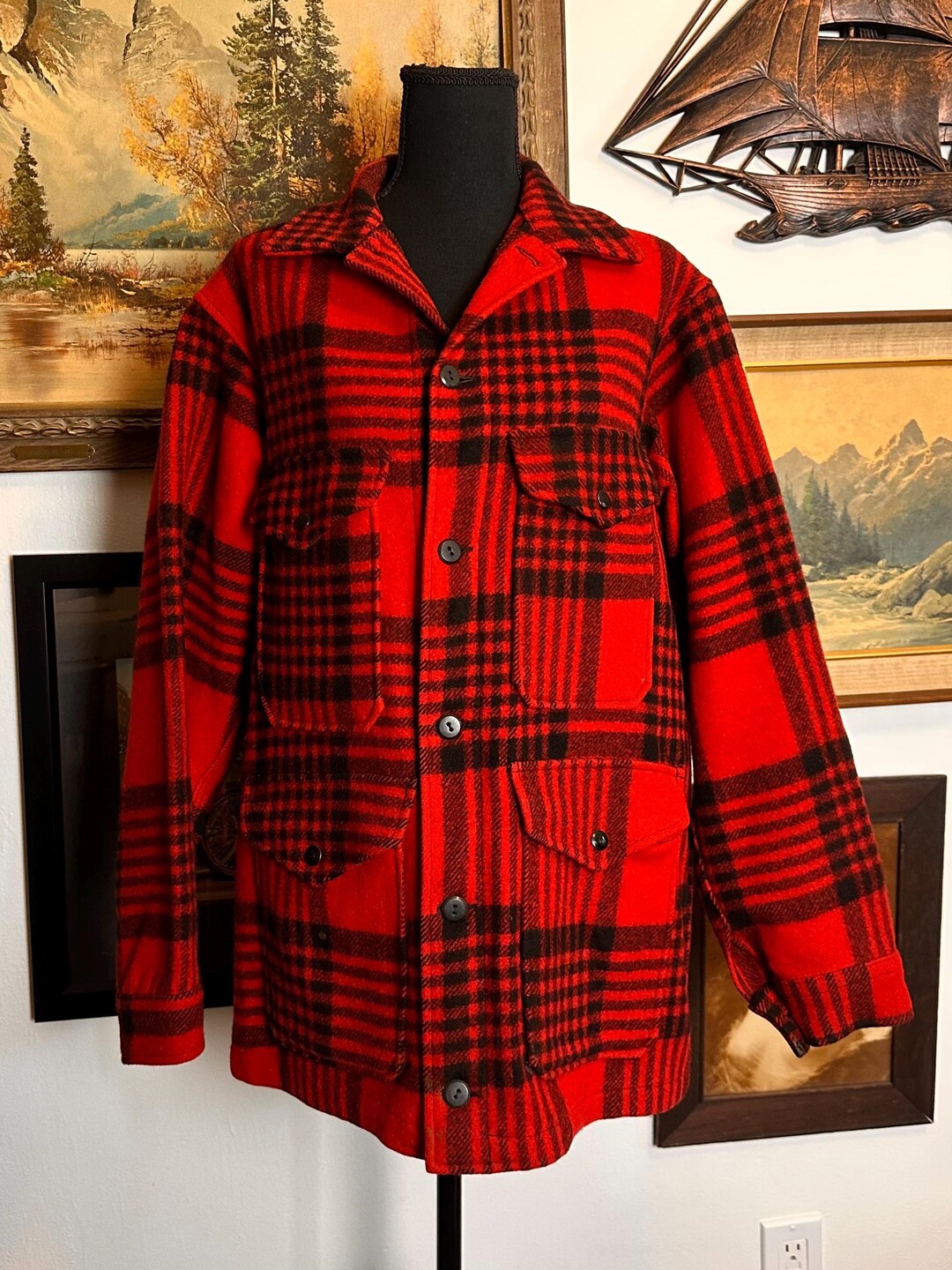 Vintage 1960s PENDLETON Wool Mackinaw Plaid Hunting Jacket USA Men’s M ...