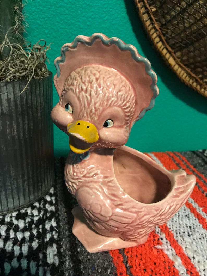 Vintage Kitsch Pink Duck Planter | Etsy
