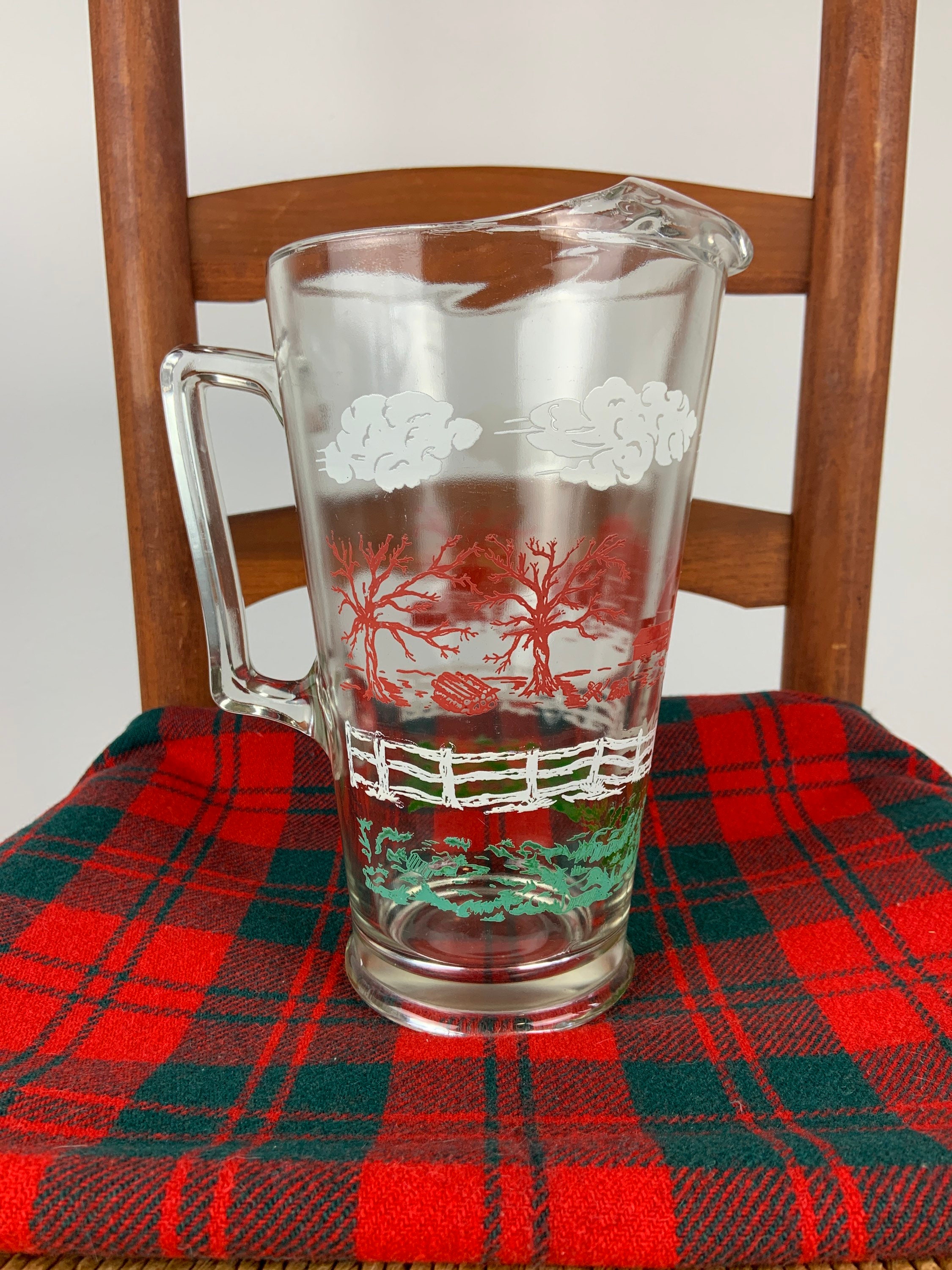 Large Vintage Pressed Glass Pitcher Farm House | Etsy