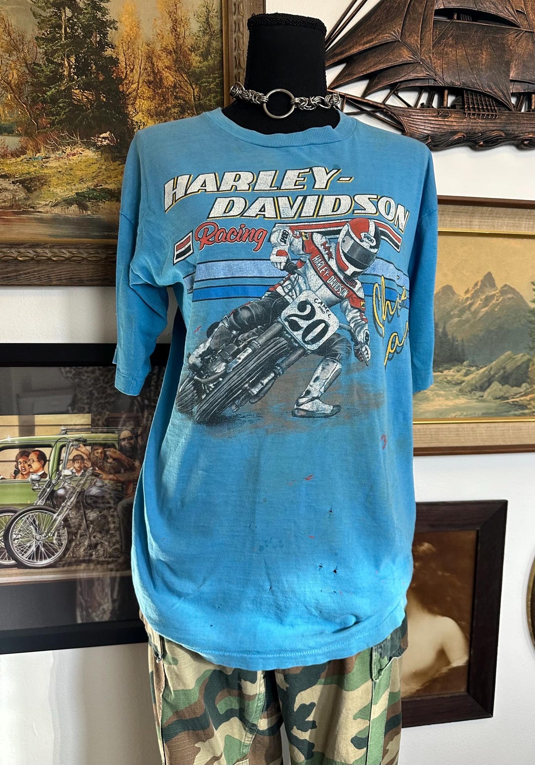 Vintage 1987 Harley-davidson Racing CHRIS CARR Camel Racing Tshirt Men ...