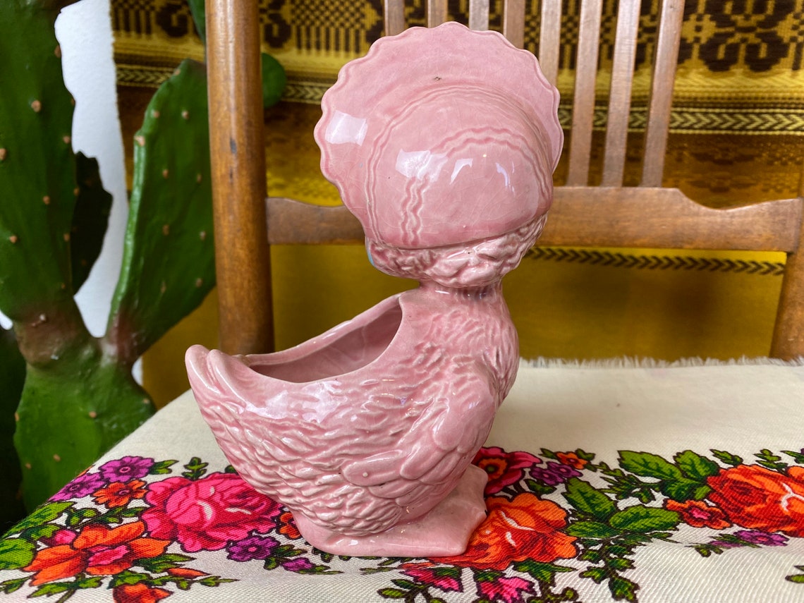 Vintage Kitsch Pink Duck Planter | Etsy