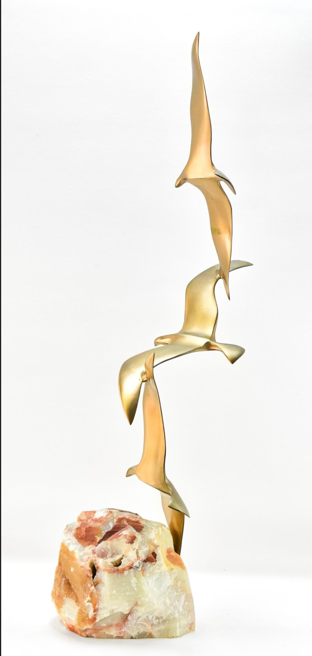 Large 1974 Curtis Jere Flock of Seagulls Sculpture Brass & Quartzite 36 ...