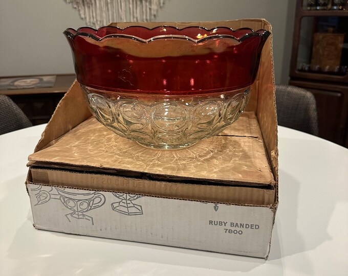 Mid Century Indiana Glass “ruby” Punch Bowl Set - Etsy