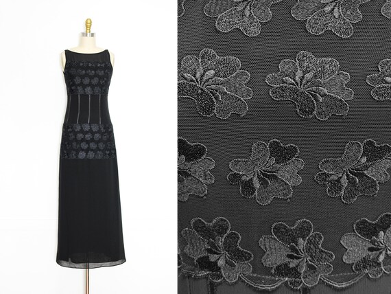 VINTAGE 90s Y2K Black 3D Floral Embroidery Striped Sh… - Gem